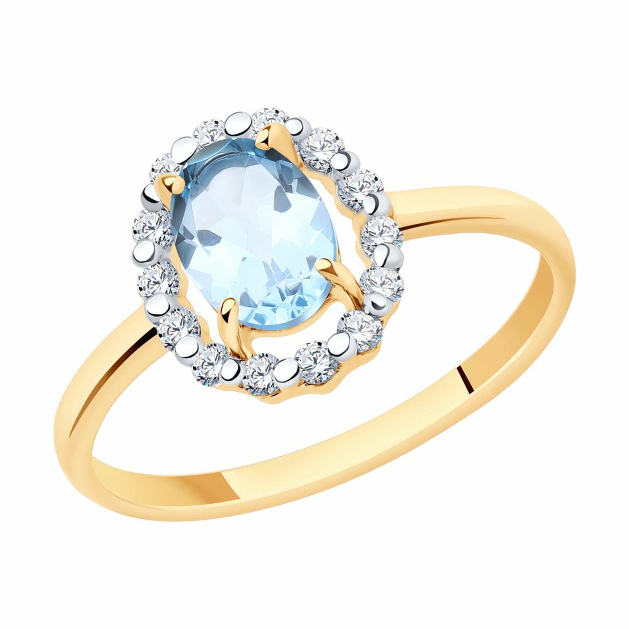 Кольцо, красное золото, 585 проба, топаз, фианит