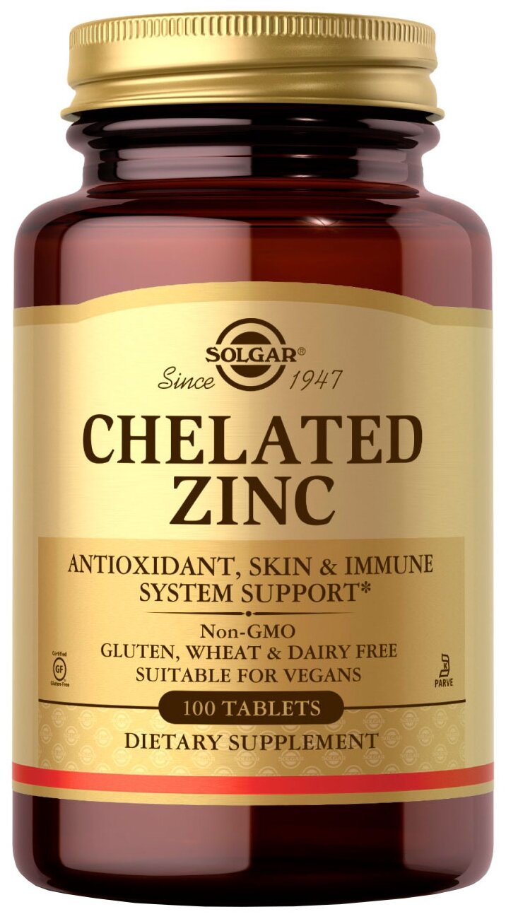 SOLGAR, Chelated Zinc, 100 tabl. Цинк хелатный 100 таблеток.