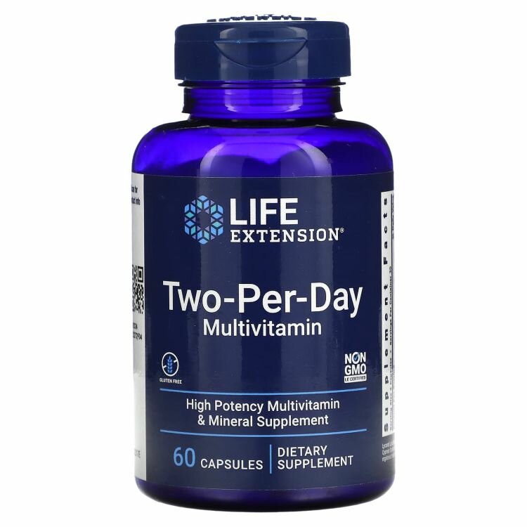 Life Extension, Two-Per-Day multivitamin, мультивитамины для приема два раза в день, 60 капсул