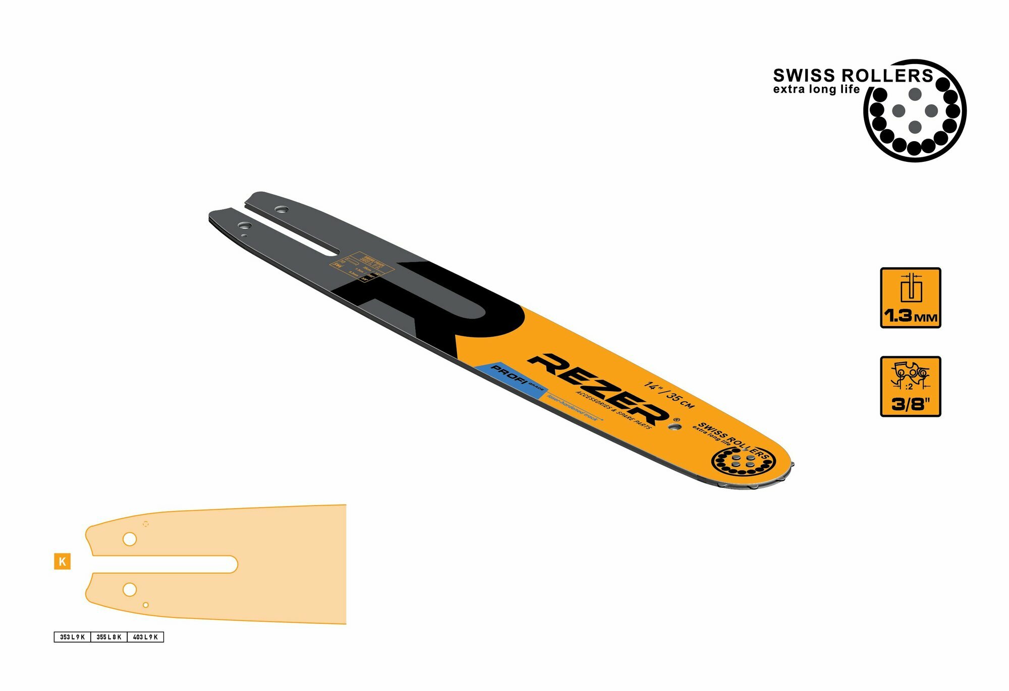 Шина REZER Profi STIHL MS180 14" (35см), 3/8", 1,3мм, 50зв. 353L9K