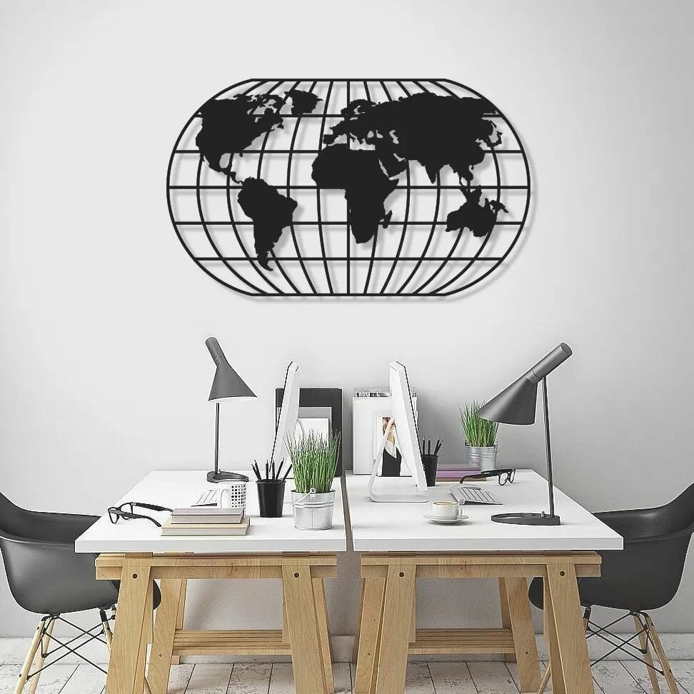 Панно настенное Карта Мира 120см(3мм)Черный