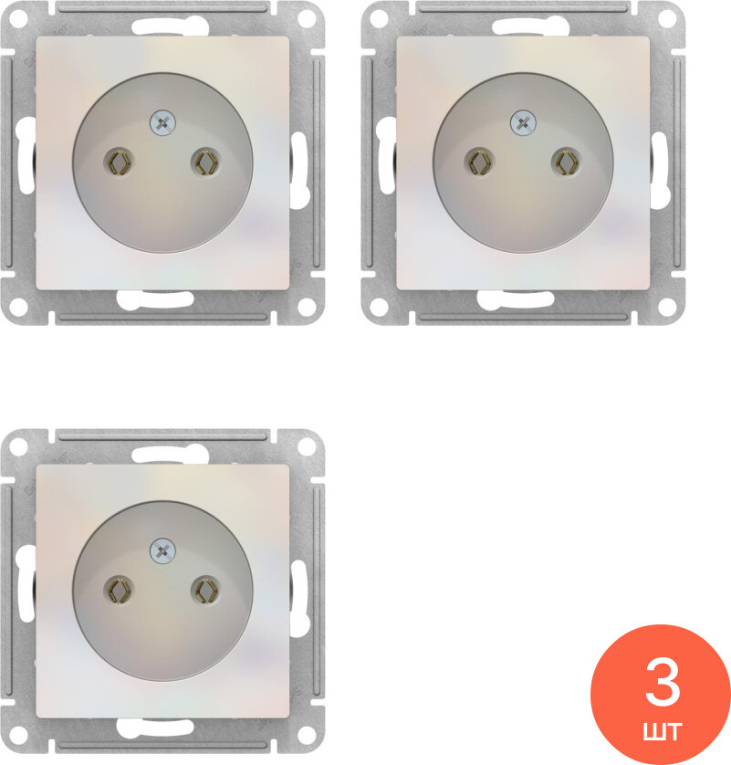 Розетка силовая штепсельная Systeme Electric / Систем Электрик AtlasDesign, 16А 250В IP20 жемчуг, без заземляющего контакта ATN000441 / электрооборудование (комплект из 3 шт)