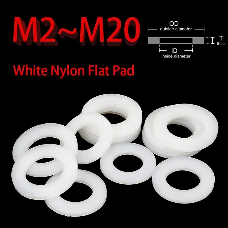 Пластиковые нейлоновые шайбы M2-M20 белые M2.5x5x1-100PCS