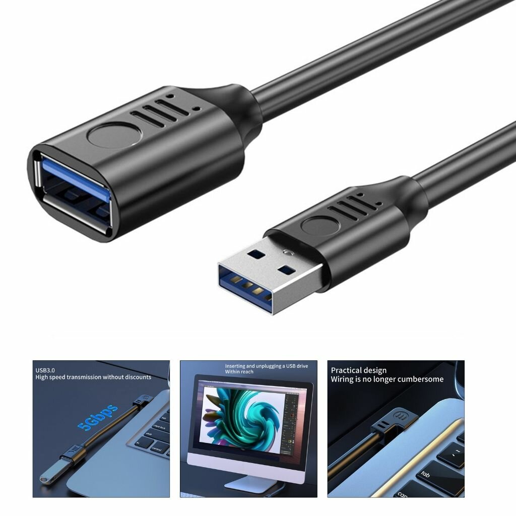 USB-концентратор, USB3.0 male to female удлинитель - 15 см - прямой, 1 шт.