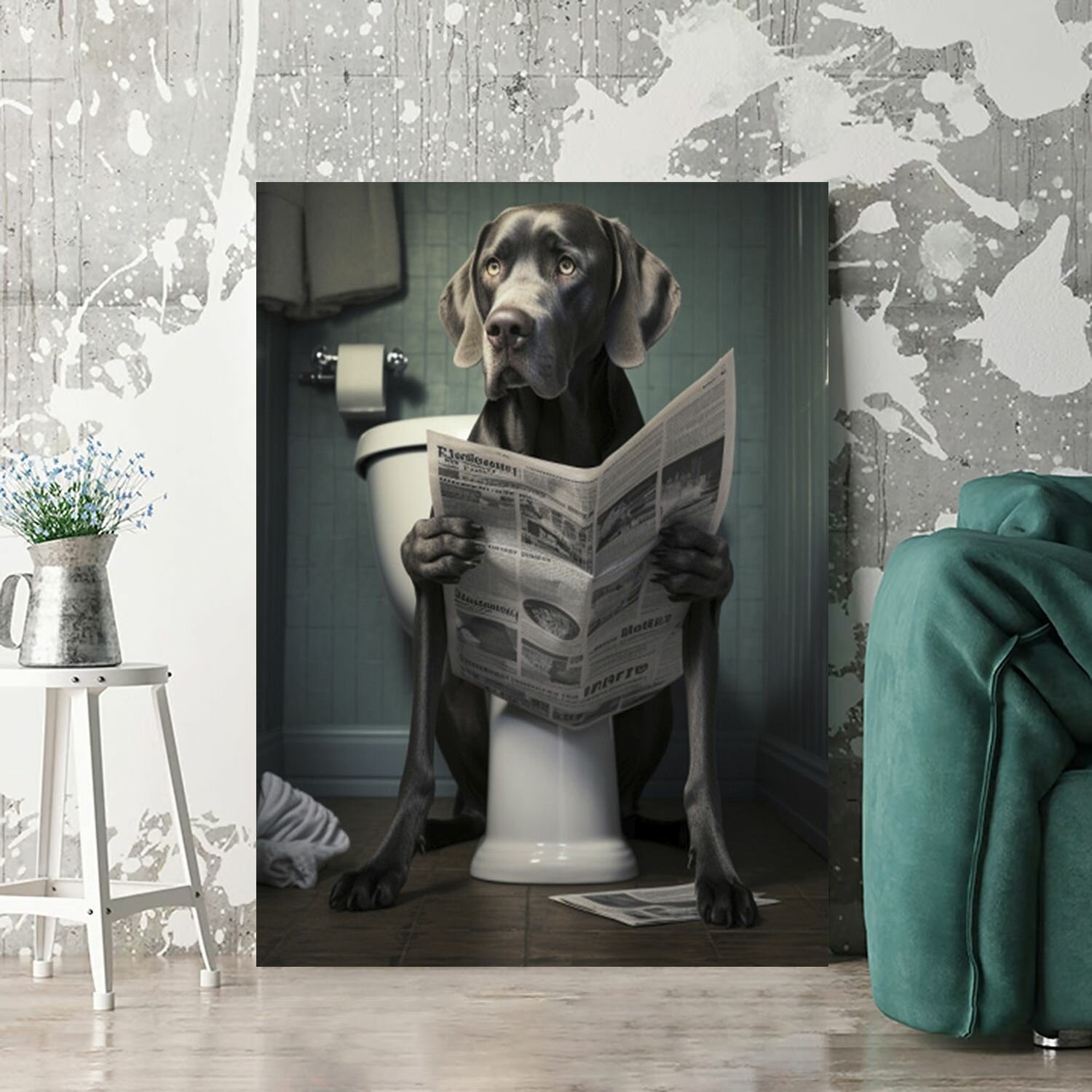 Картина в туалет, ванную комнату Лабрадор читает, 30х40 см.