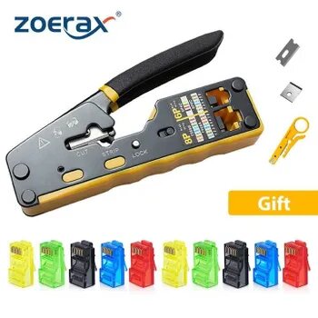 Zoerax RJ45 проходной обжимной инструмент, сетевые инструменты плоскогубцы Cat5 Cat6 8p8c Ethernet-кабель для зачистки кабеля зажим для проводов