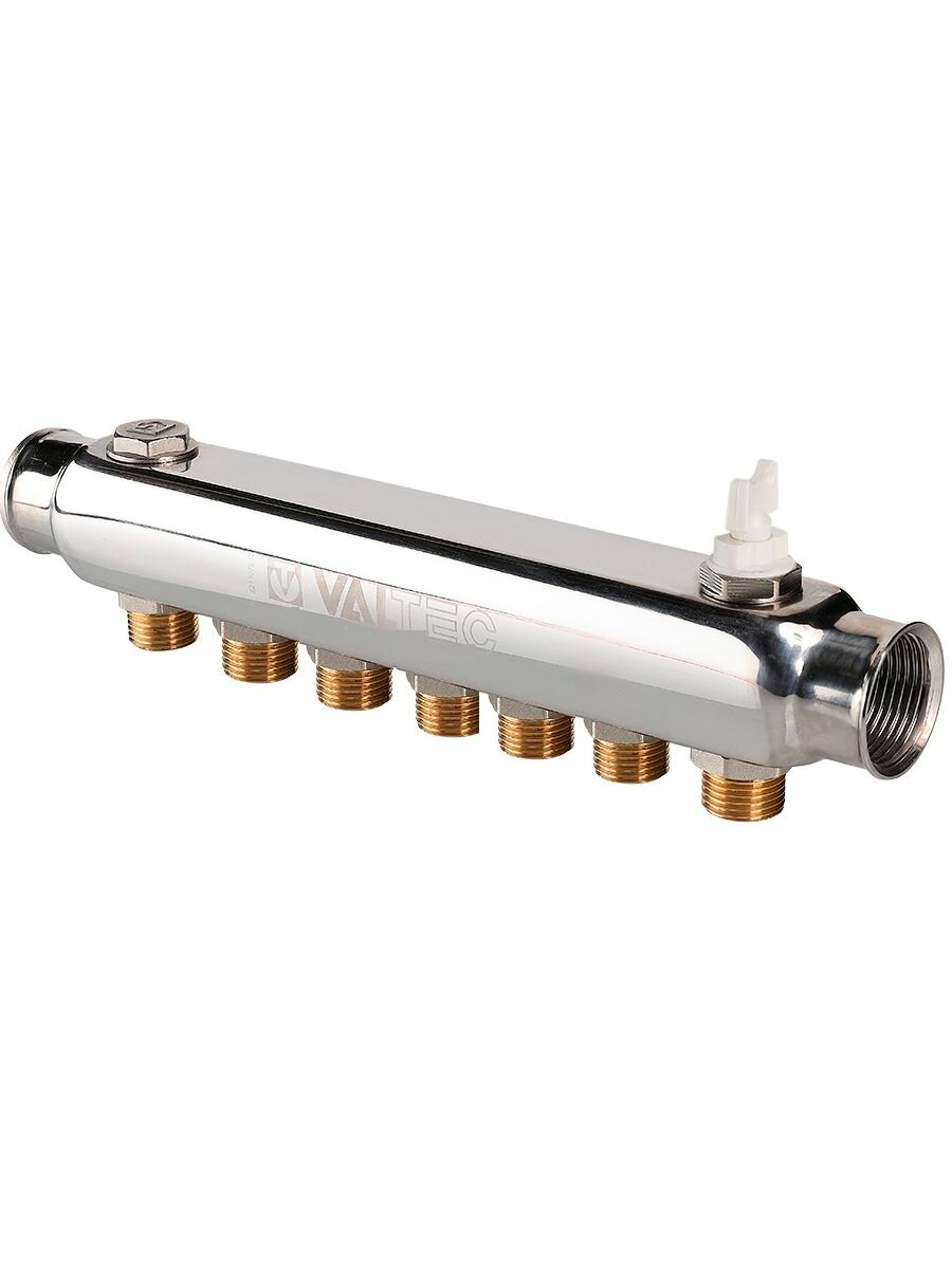 Коллектор VALTEC 1.1/2" на 7 выходов, 3/4"Н с м-о расст вых. 100мм, нерж. сталь, VTc.510. SS.080507