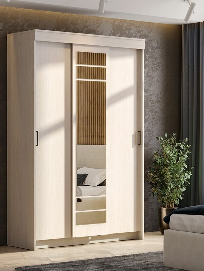 ARNIKA Шкаф-купе для одежды с зеркалом "Томи" ясень анкор светлый 50х130х201 см