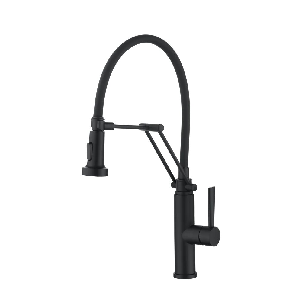 Смеситель для кухни Emar Steel ЕСВ 7012 с гибким изливом, с поворотным изливом, черный, матовый, однорычажный, нержавеющая сталь, с керамическим картриджем