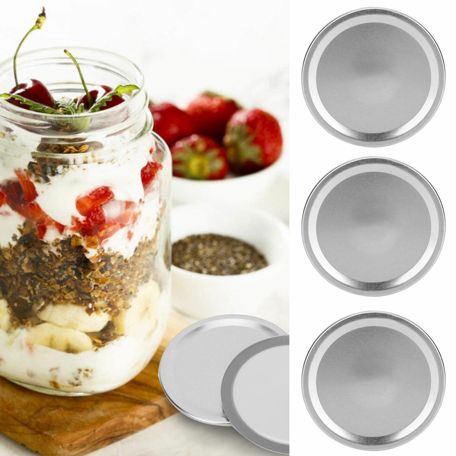 24 шт. круглые разъёмные крышки для консервных банок, герметичные крышки для хранения обычных банок с широким горлышком (серебро, 70 мм)