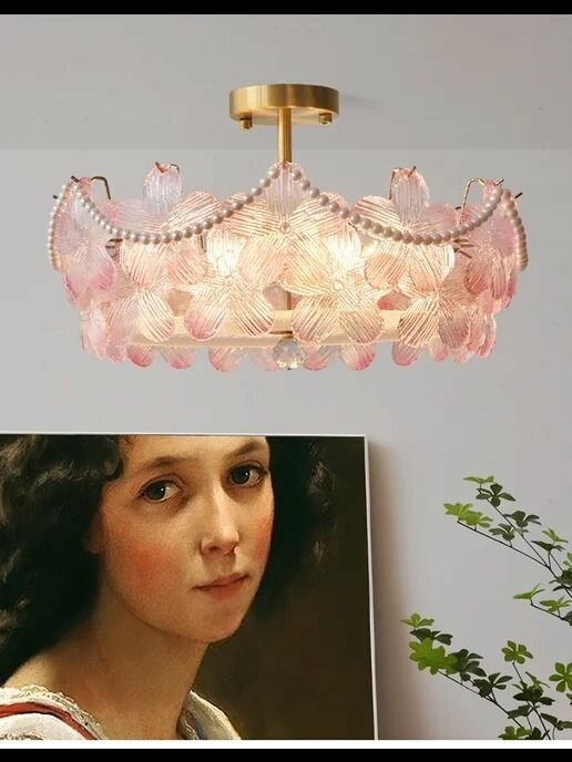 Люстра с жемчужными лепестками для спальни и гостиной диаметр 500 мм