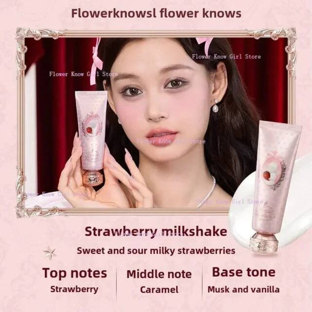 Крем для рук Flower Knows Strawberry Cupid с ароматом клубники. Увлажняющий и питательный лосьон для ухода за кожей для женщин. Отбеливающий крем 50 мл.