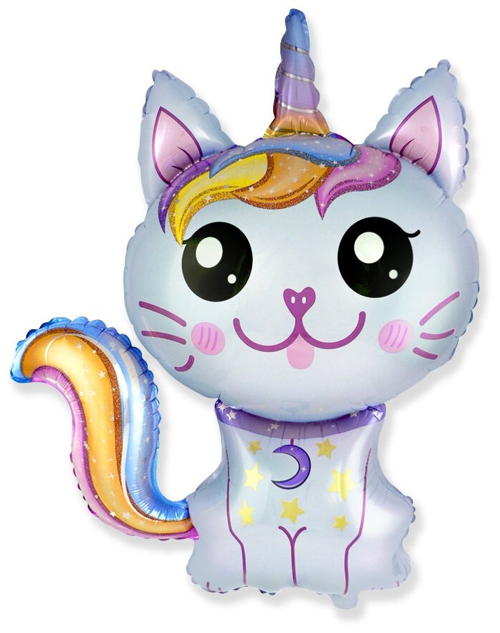 Шар воздушный Flexmetal фольгированный 35", 89 см Фигура, Котенок единорог, голубой