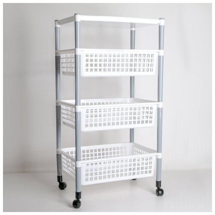 Этажерка напольная на колесиках 4-х секционная, микс