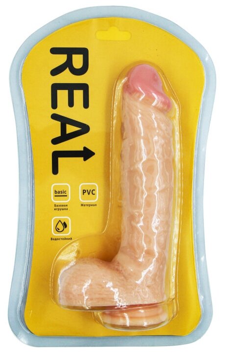 Реалистичный фаллоимитатор REAL с мошонкой на присоске, PVC, 24x5 см.