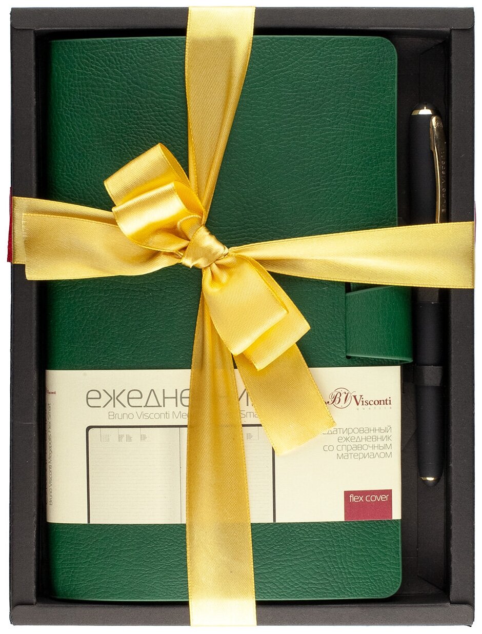 Набор подарочный Bruno Visconti "MEGAPOLIS FLEX SMART" (ежедневник недатированный, гибкий, с хлястиком, зеленый А5 и ручка шариковая подарочная), Арт. 3-645/05-2