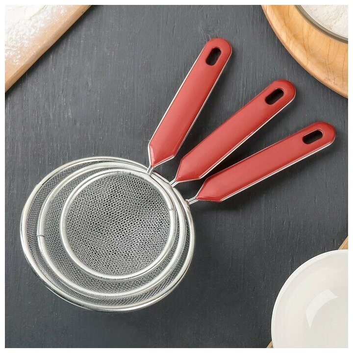 Набор сит, 3 шт, d 8 см, d 10 см, d 11,7 см, сито металлическое кухонное