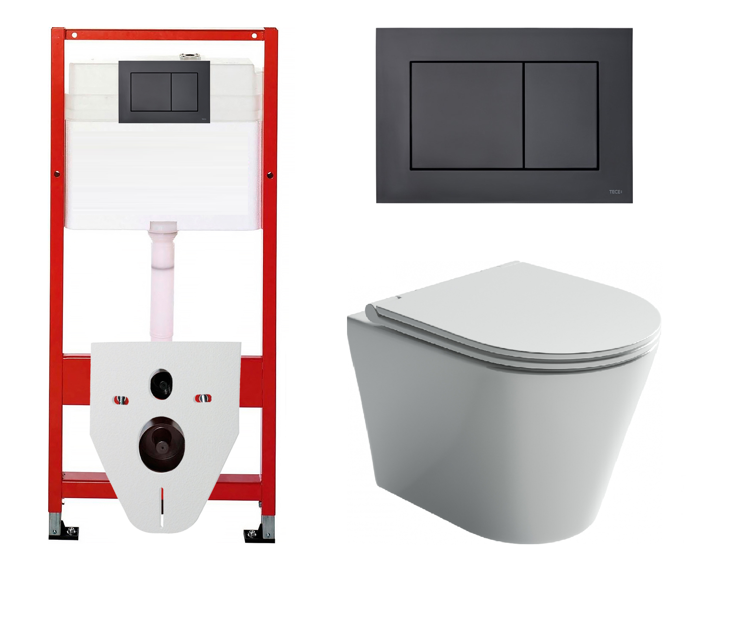 Комплект 3 в 1 инсталляция Tece Now 9400414 + Подвесной унитаз Ceramica Nova Forma CN3011 с кнопкой смыва, в стиле hi-tech