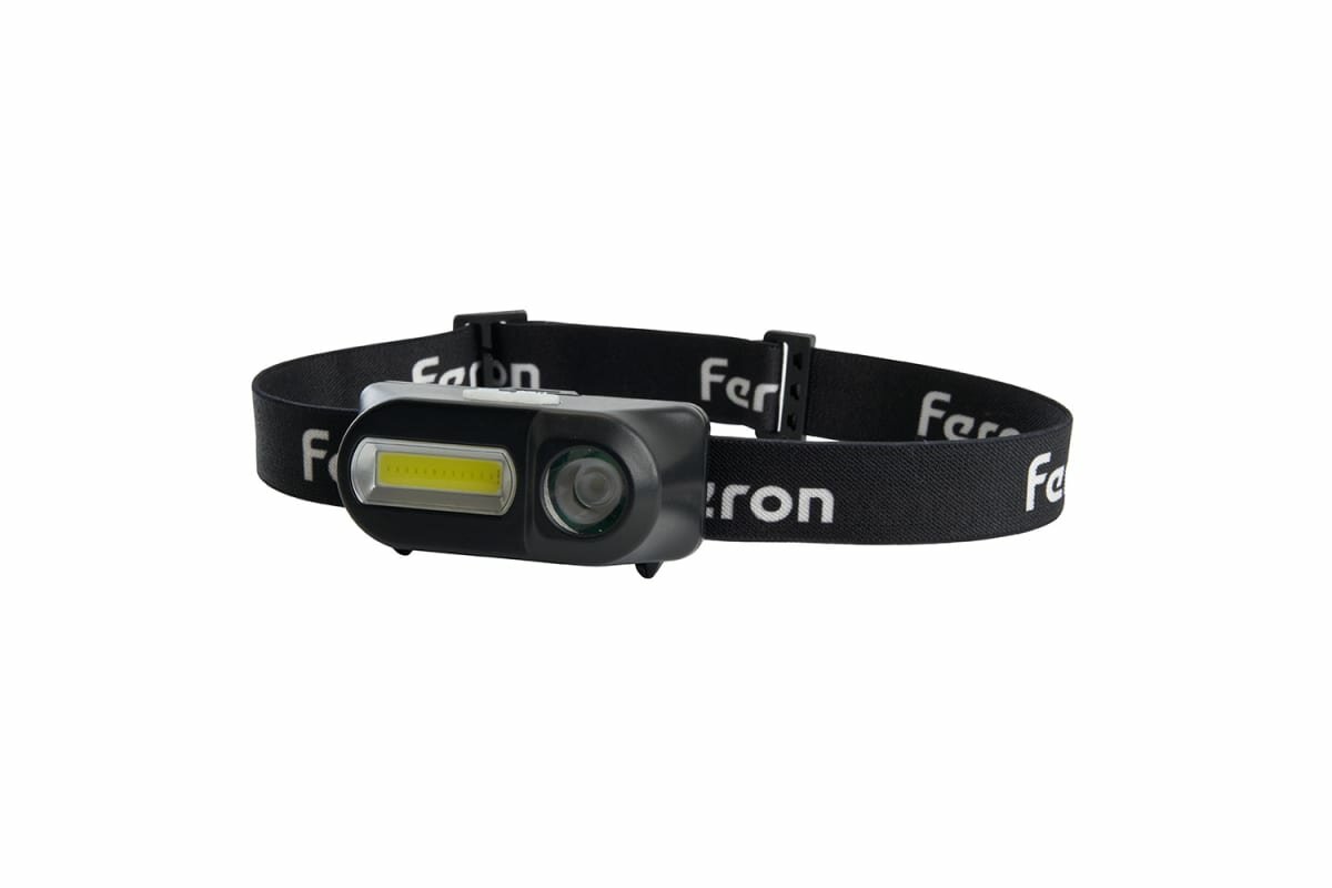 FERON Фонарь налобный с аккумулятором TH2309 USB 1x18650 3W+2W XPE+COB IP44 пластик 41713