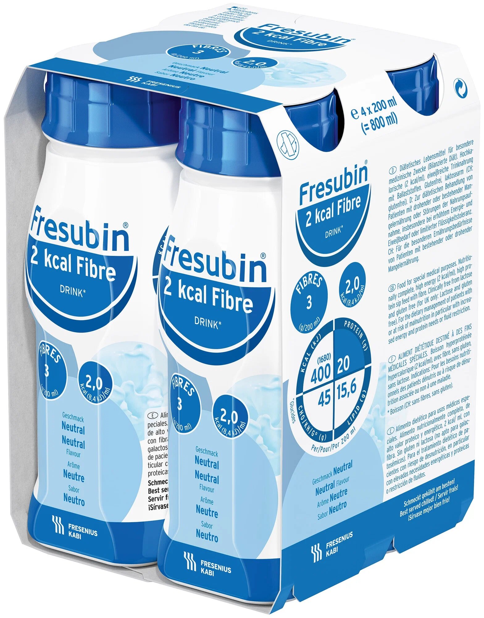 FRESENIUS KABI Фрезубин напиток 2 ккал с пищевыми волокнами, готовое к употреблению, 200 мл, нейтральный, 4 шт.