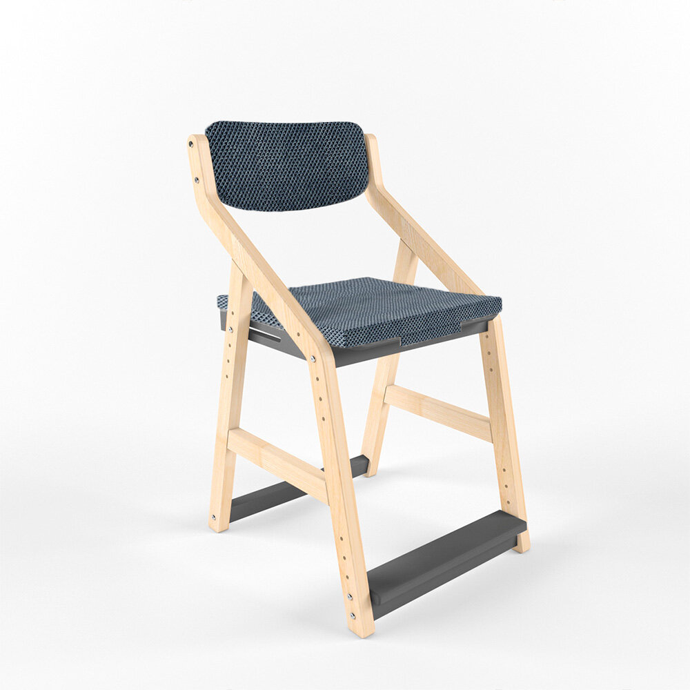 Стул растущий для школьника Робин Wood (Вуд) с чехлом, цвет Комбо серый/Темно-серый Велюр