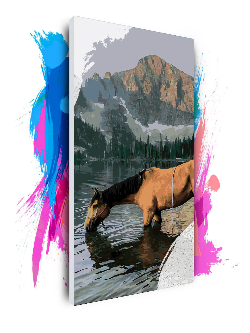 Картина по номерам на холсте Лошадь на озере, 30 х 60 см