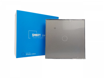 Smart Wi-Fi touch wall switch Умный сенсорный WiFi выключатель настенный (однокнопочный, серый)