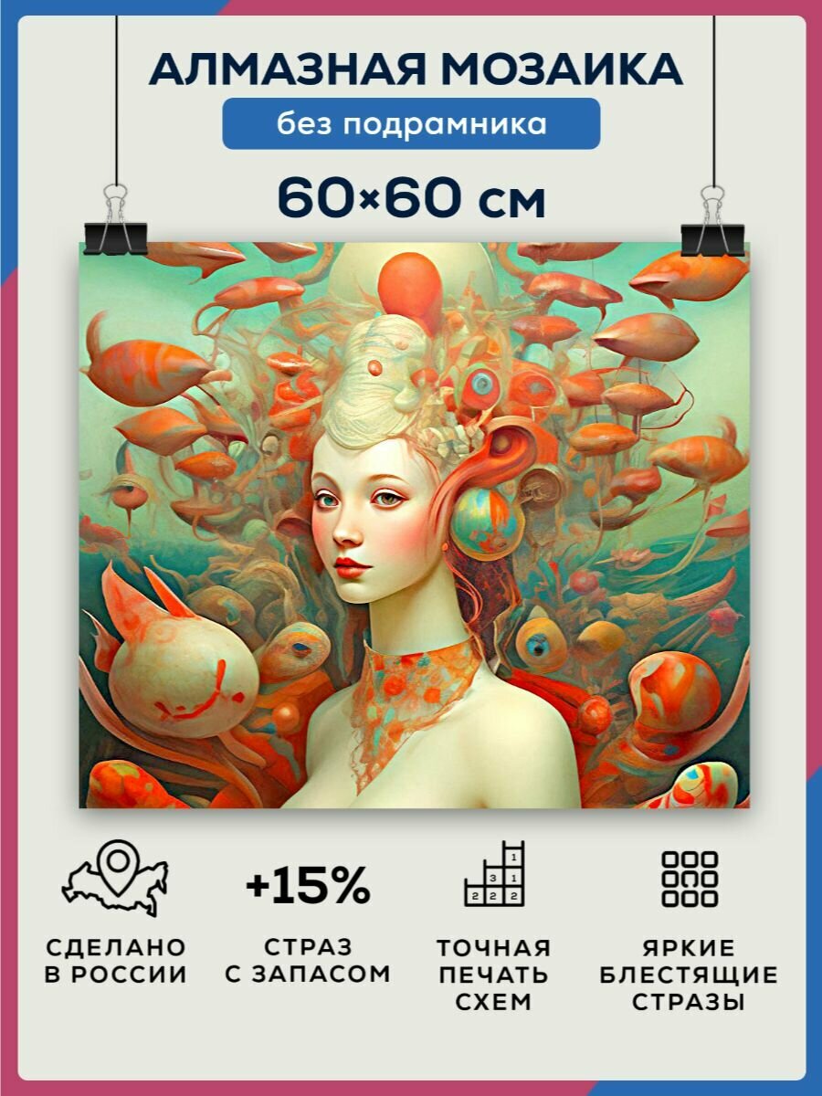 Алмазная мозаика 60x60 Девушка-рыбка без подрамника