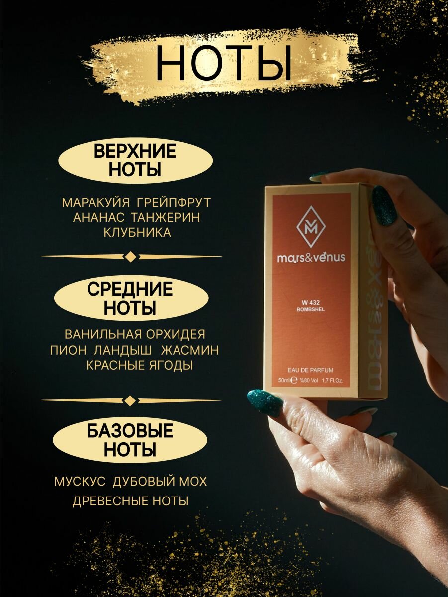Mars&Venus Духи стойкие женские 50мл W432 Бомбшел, парфюмерная вода, парфюм фруктово-цветочный аромат — фото 1