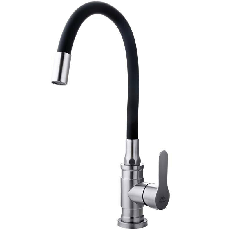 Смеситель для кухни из нержавеющей стали с гибким силиконовым изливом FASHUN A54401-7, цвет излива черный