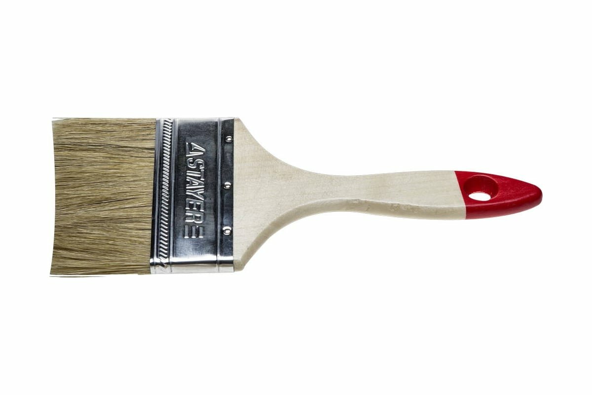 Кисть плоская STAYER UNIVERSAL-STANDARD, светлая натуральная щетина, деревянная ручка, 75мм {0101-075}