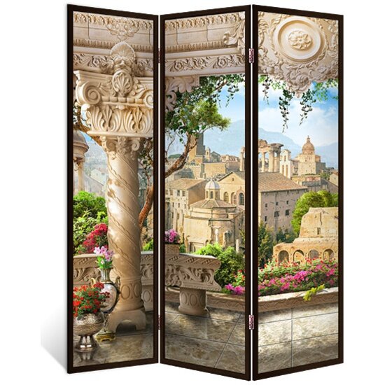 Ширма перегородка Декор Депо для комнаты деревянная "Вид на Афины" двухсторонняя с картинкой (живопись) 3 створки венге 176х140 см 11 кг