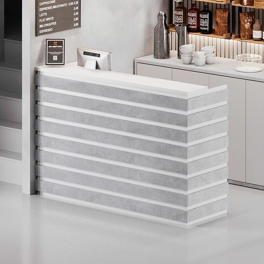 Барная стойка "Горизонт" Белый - Цемент Светлый / 1800х600х1200 / Без Подсветки