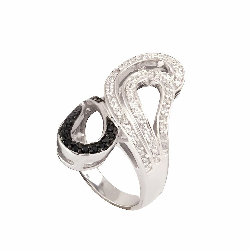 Кольцо тонкое, серебро, 925 проба, родирование, фианит