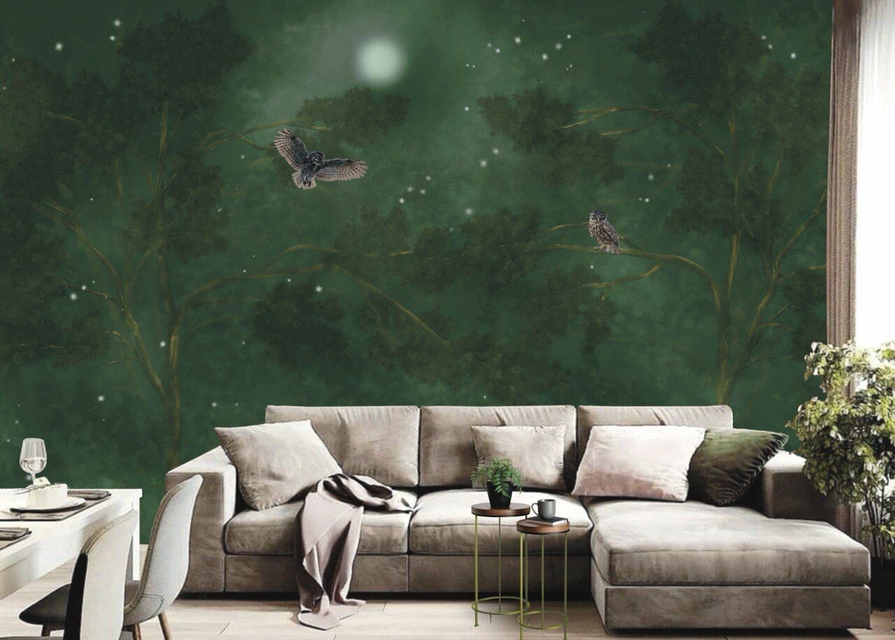 Фреска бесшовная Таинственный лес темно-зеленый (ширина 2750мм х длина 3000мм)