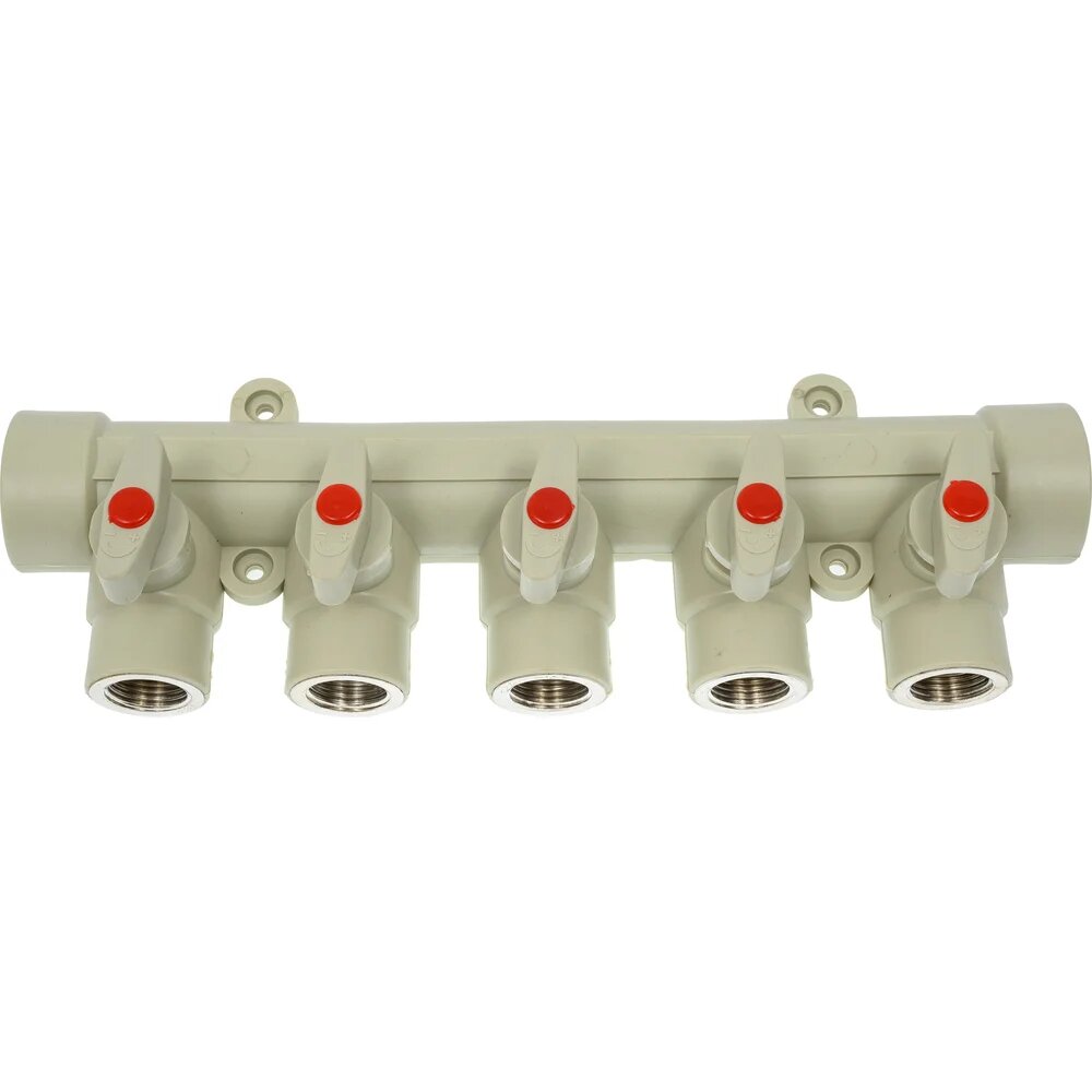 Коллектор с шаровыми кранами LAMMIN ppr вр 32x1/2x5 7/1 серый Lm31082515032G, с отсечными кранами