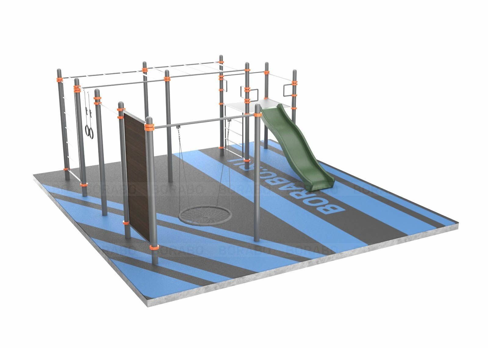 Спортивный комплекс для детей уличный, детская площадка для улицы с горкой и турниками bw-108