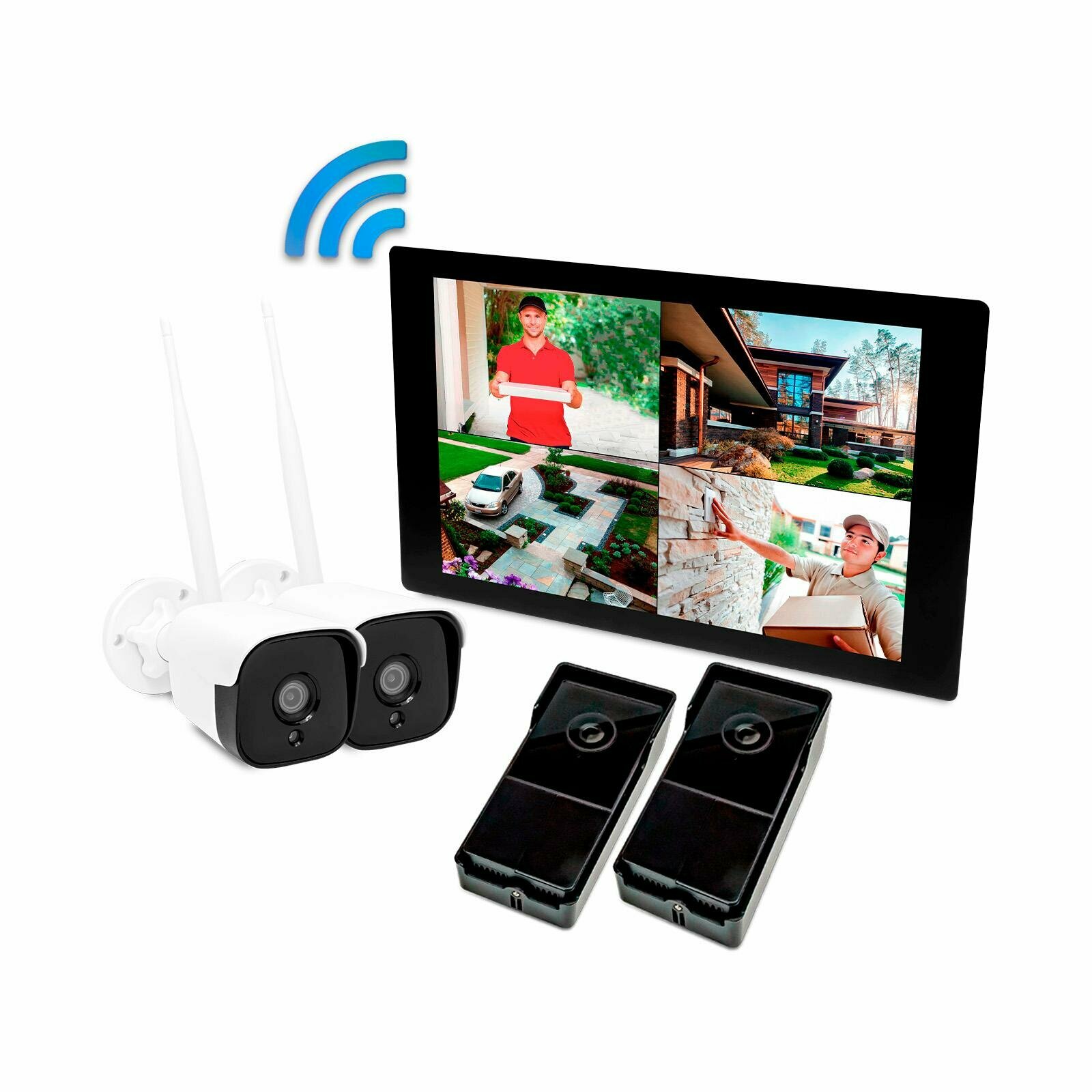 Wi-Fi видеодомофон TUYA APP с 2 камерами и 2 вызывными панелями - Sky Net 1000 (2+2)-SDcard: WiFi HD монитор 10 дюймов и 3MP антивандальная вызывная W