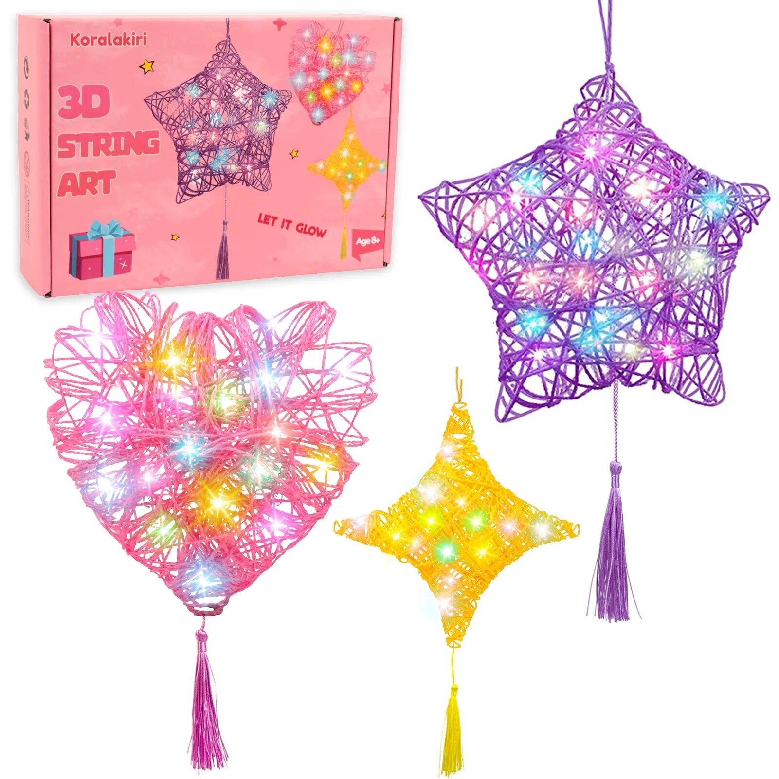 Наборы для творчества для девочек 8-12 лет, 3D светящиеся гирлянды в форме сердца, звезды, бриллианта, фонарики, игрушки для девочек 8, 9, 10, 11, 12 лет, подарки на день рождения, Рождество