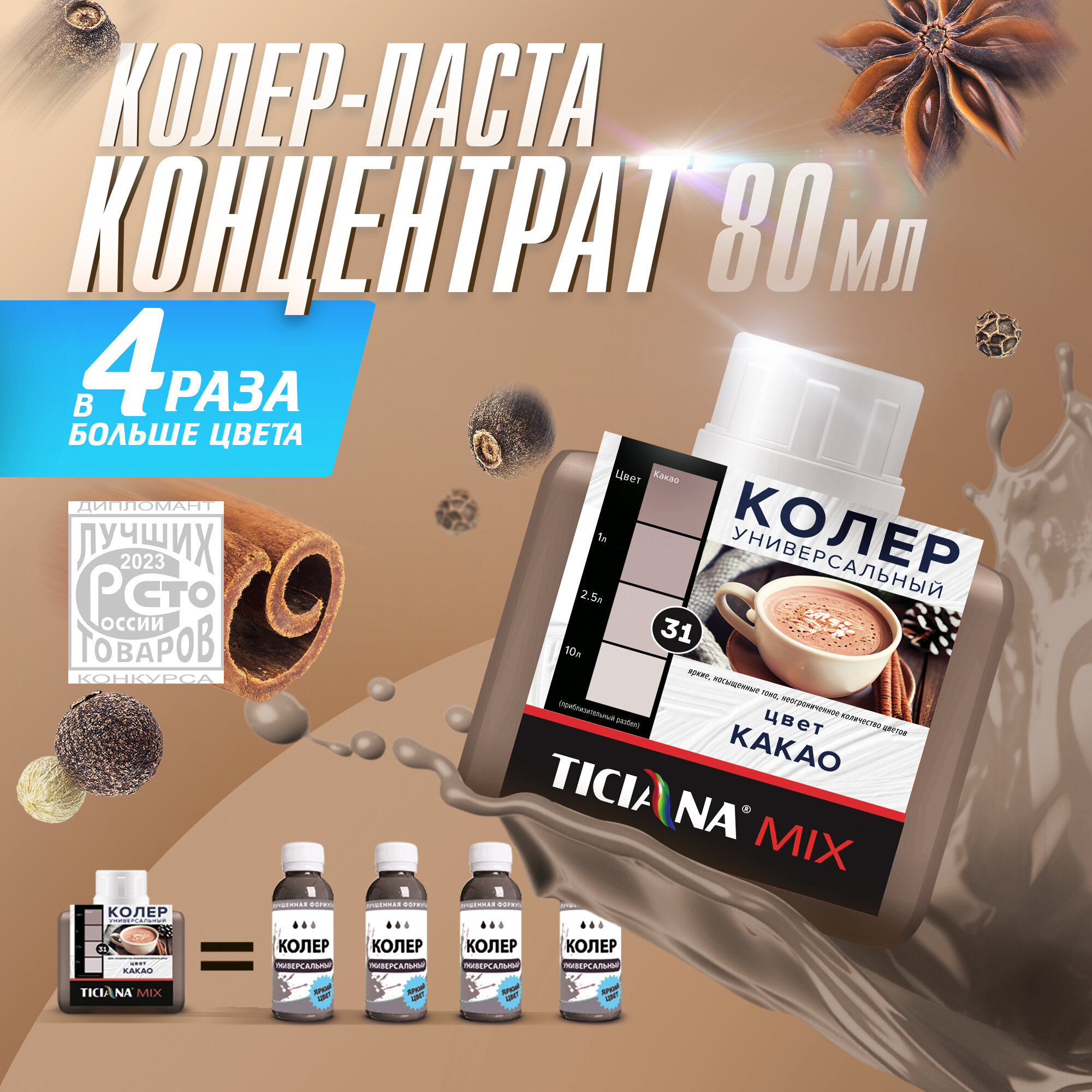 Колер для краски микс универсальный TICIANA Какао 80 мл