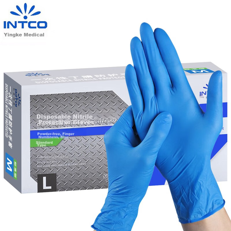 INTCO Disposable Nitrile Gloves, Thickened And Durable, for Kitchen, Catering, Food-Grade, Household Cleaning, Industrial Use, Blue, Size 4.0, Large Size