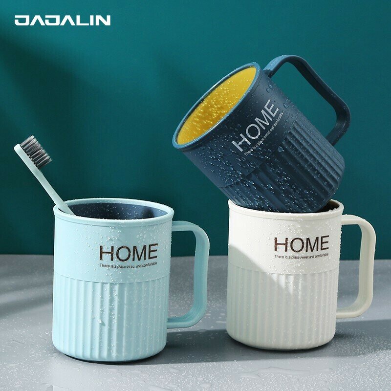 JAJALIN Simple Toothbrush Cup, Thickened Tooth Mug, Toothbrush Holder for Couples, Nordic Style Plastic Cup, Light Blue