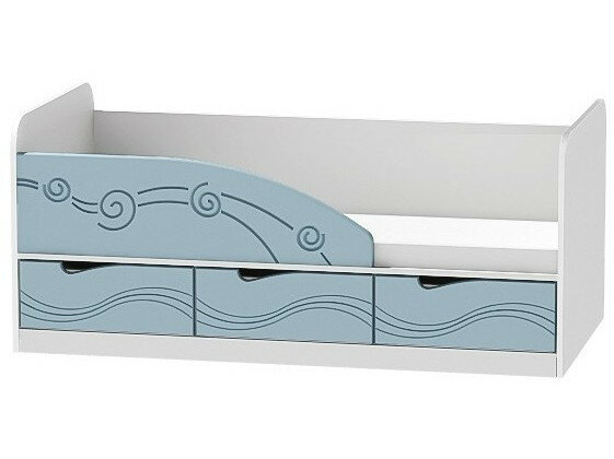 Кровать с выдвижными ящиками, 80х160 фрезеровка Волна (Антарктида/Белый/Левый)