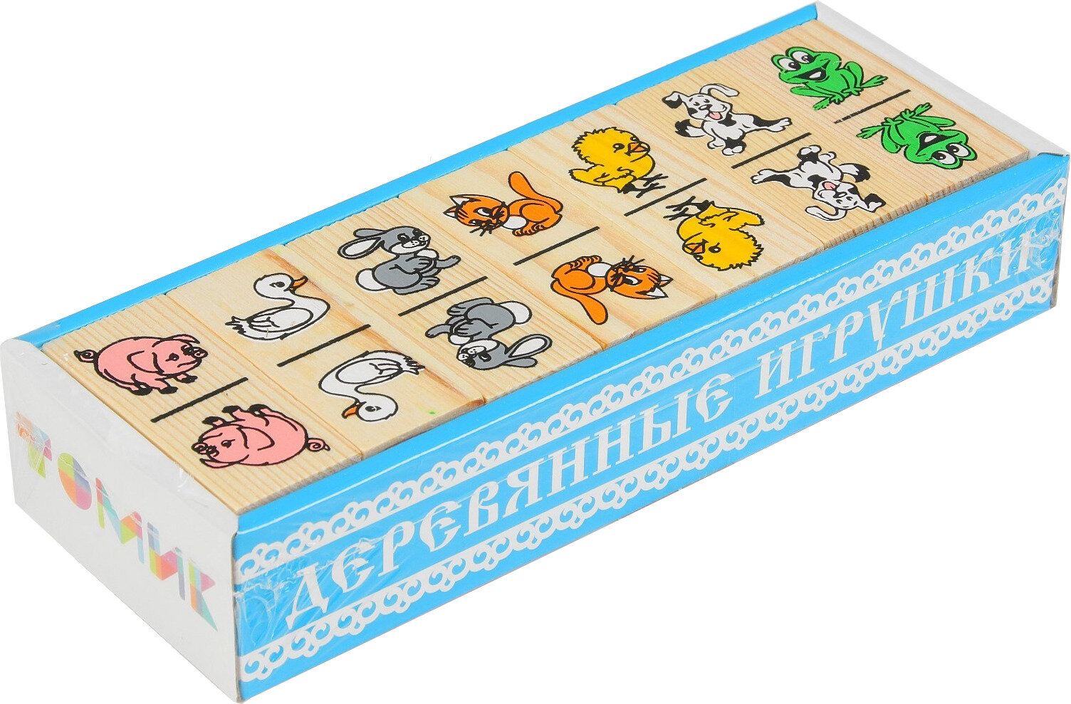 Настольная игра Домино Томик "Животные", детская развивающая игра из 28 деревянных деталей