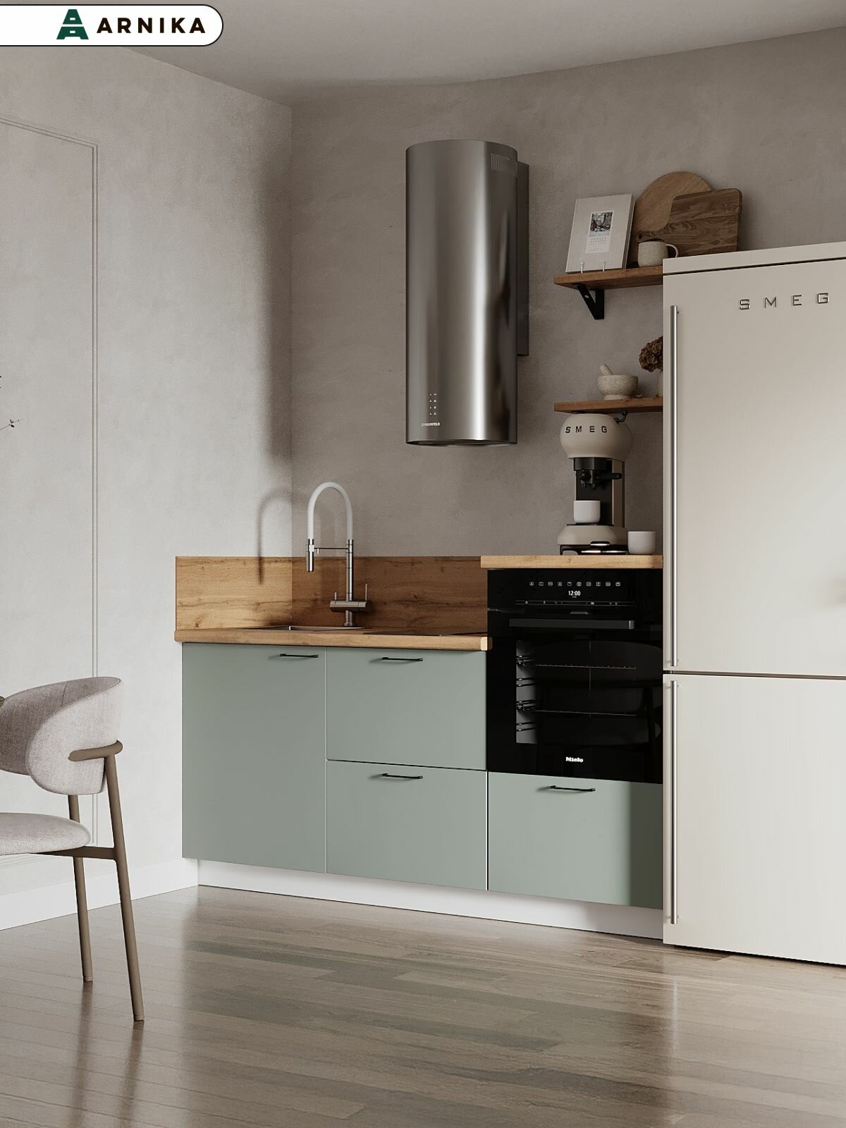 ARNIKA Кухонный гарнитур со столешницей "Дакия" 1,8м х цвет олива (зеленый), фасад Эмаль