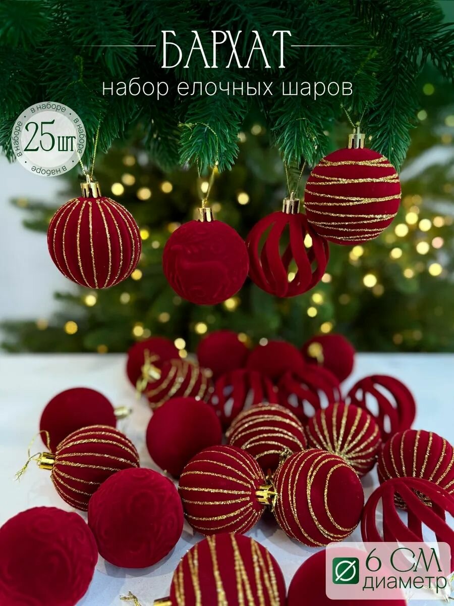 Набор елочных шаров бархатных