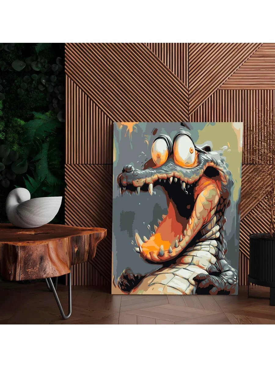 Картина по номерам "Мультяшный Крокодил Аллигатор" Счастливый художник, холст на подрамнике, 50x60 см