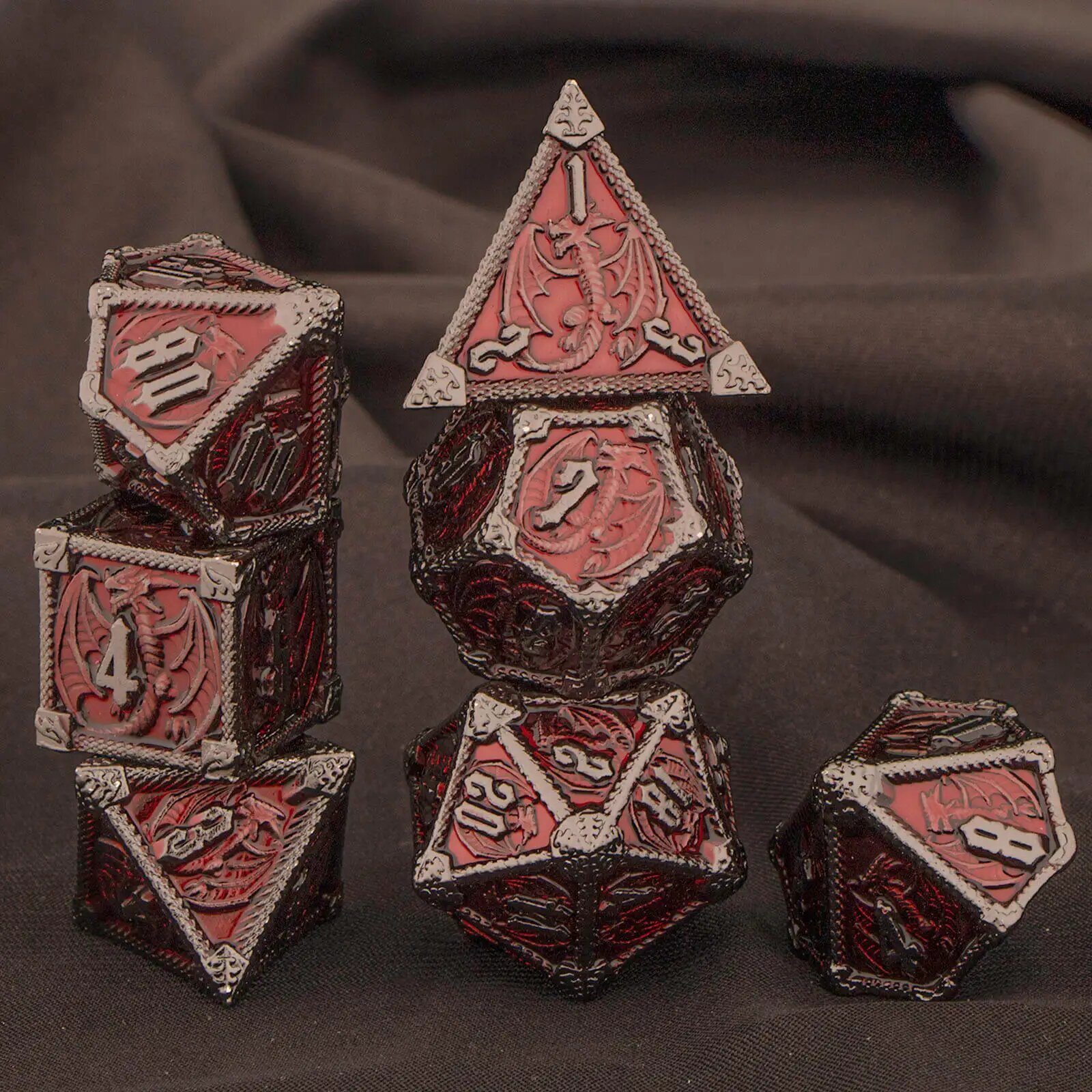 Набор костей D&D 7 шт, красный, SXL-black red