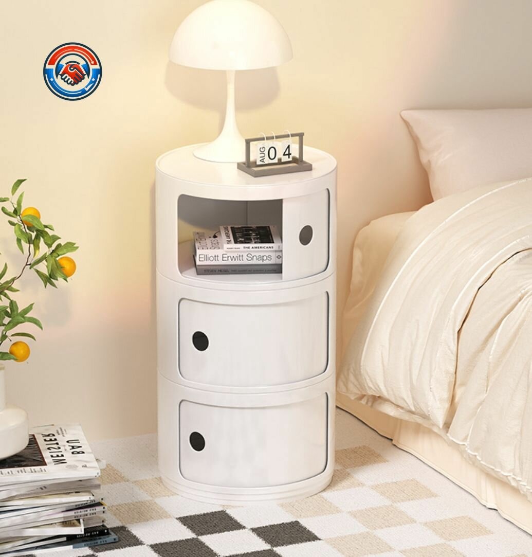 Круглая пластиковая прикроватная тумбочка с ящиками, штабелируемая мини-комод для маленькой спальни, DIY-сборка, пылезащитная раздвижная дверца