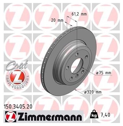Диск тормозной ! задн. 320x20/63-5x120 BMW E60/E61 2.0-3.0/2.5D/3.0D M54/M57 03> Zimmermann арт. 150340520
